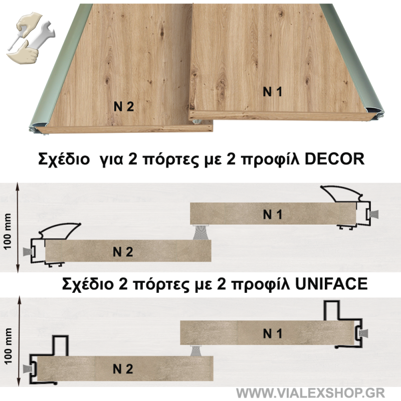 VIALEX 2 Lux – Σετ για δίφυλλη συρόμενη ντουλάπα | Προφίλ DECOR ή ULTRA ...