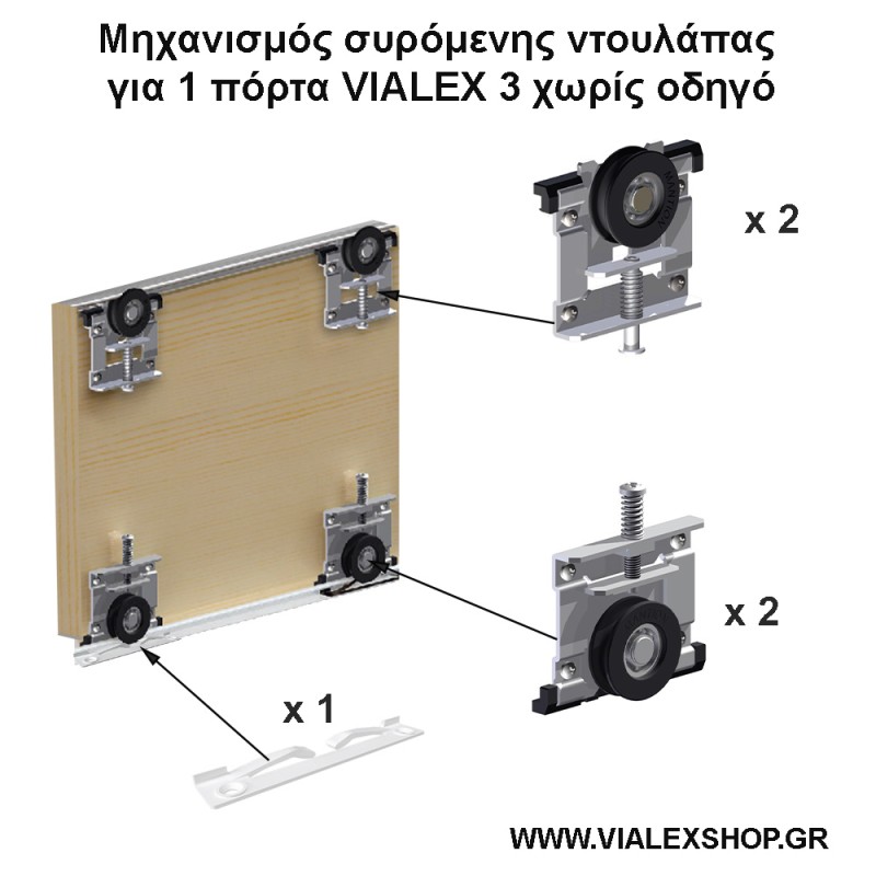 Μηχανισμός VIALEX 3 για 1 συρόμενη πόρτα χωρίς οδηγούς | VialexShop.gr